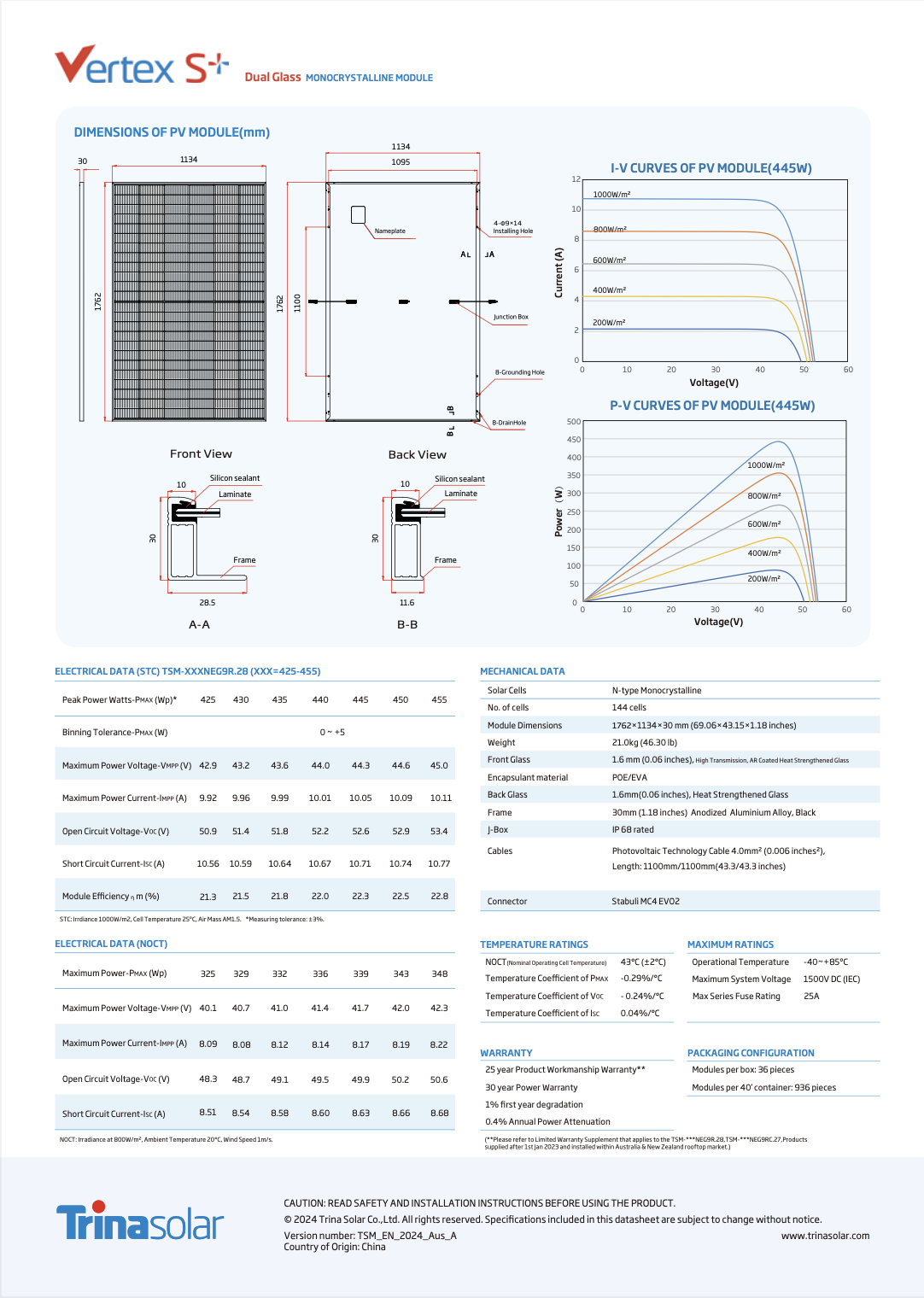 Trina Vertex S+ 450 Datasheet | Resources | Pure Electric